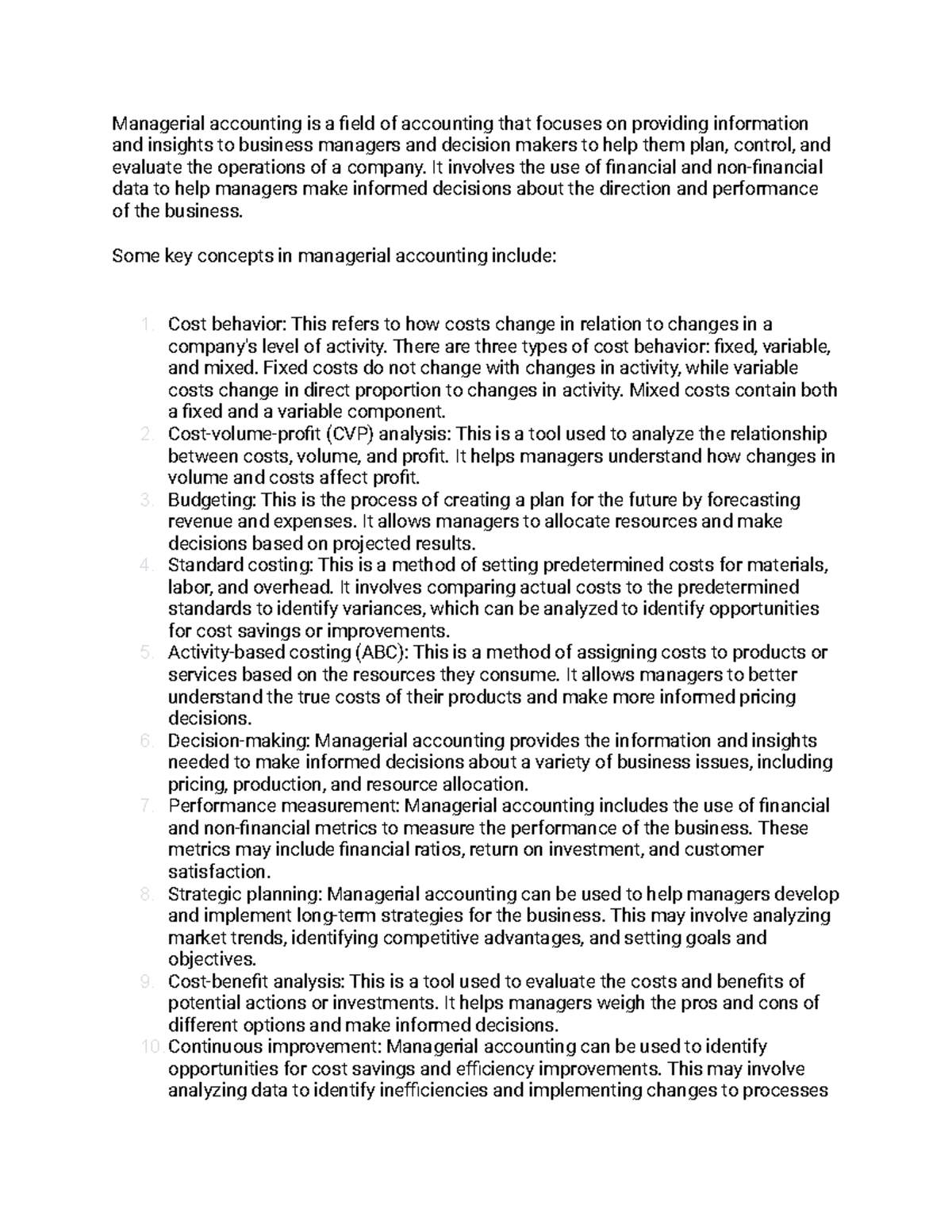 Intro to managerial accounting - Managerial accounting is a field of ...