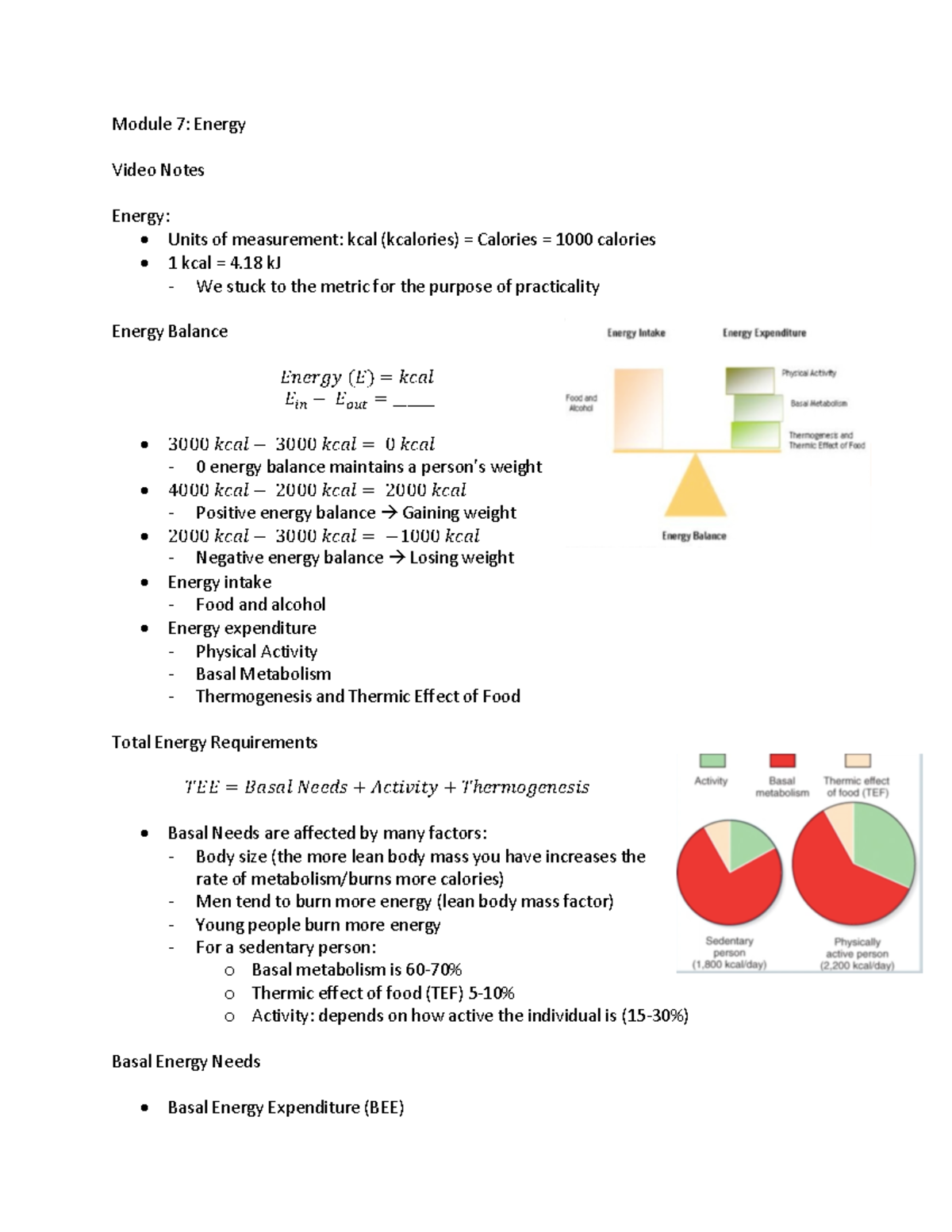 Nutrition Module 7 Lecture Notes - Module 7: Energy Video Notes Energy ...