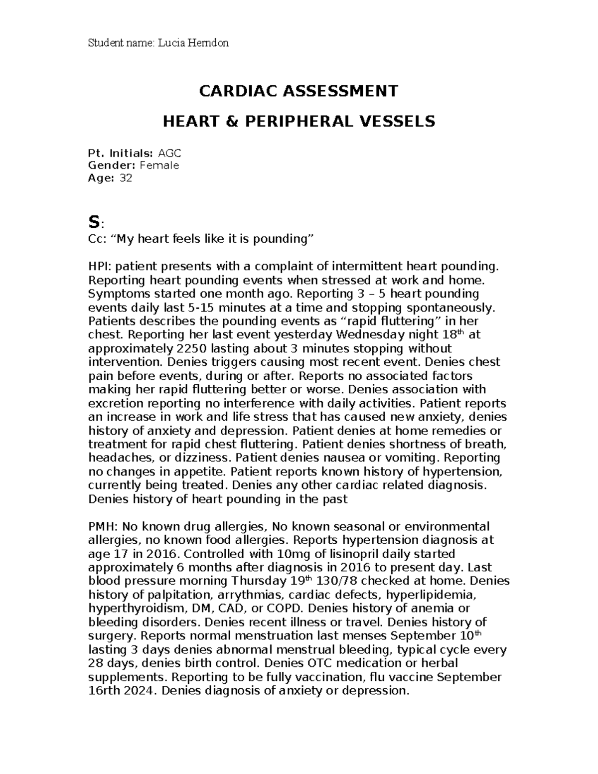 Cardiac Assessment Form-1 - CARDIAC ASSESSMENT HEART & PERIPHERAL ...