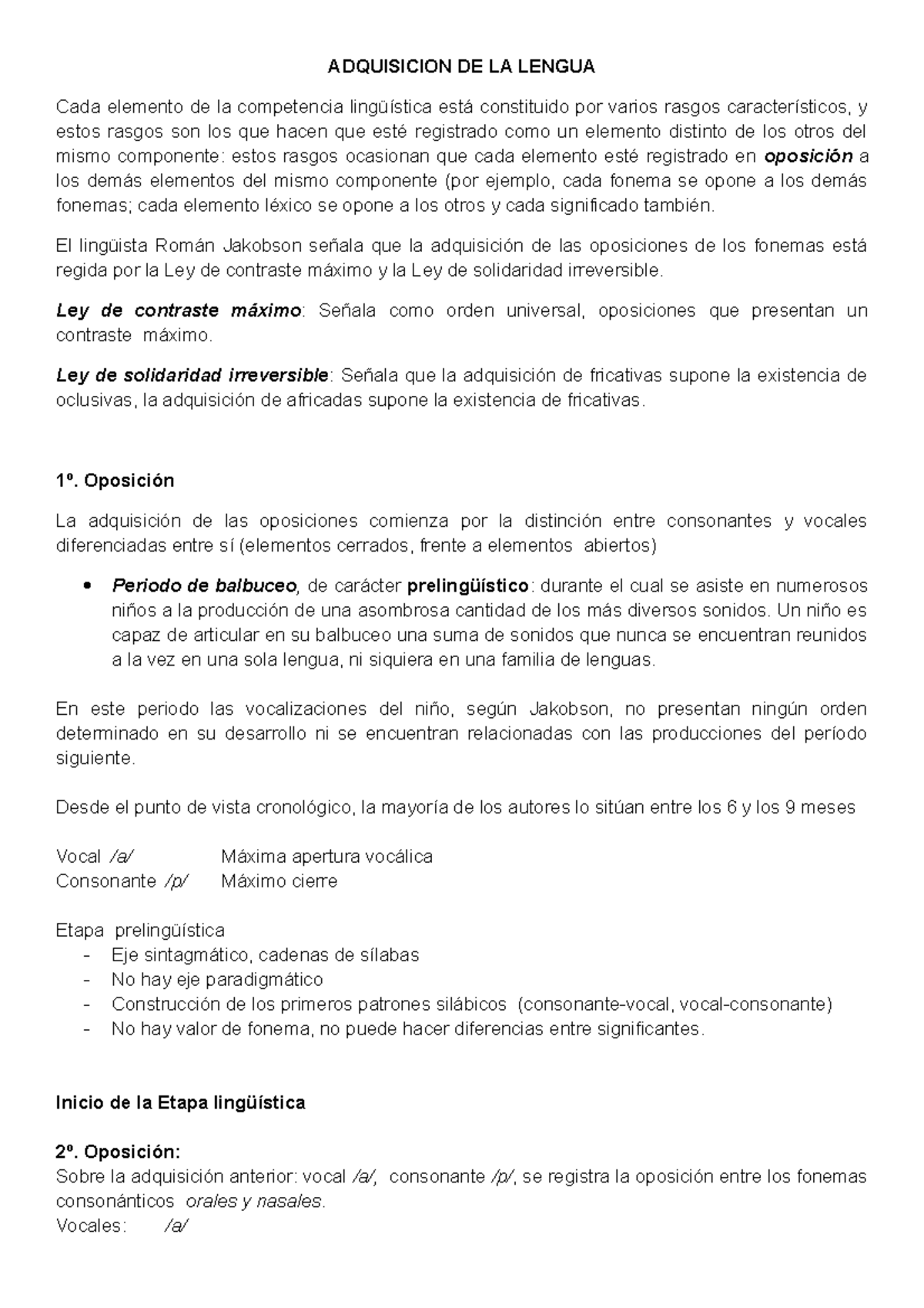 Adquisicion DE LOS Fonemas. Jakobson - ADQUISICION DE LA LENGUA Cada ...