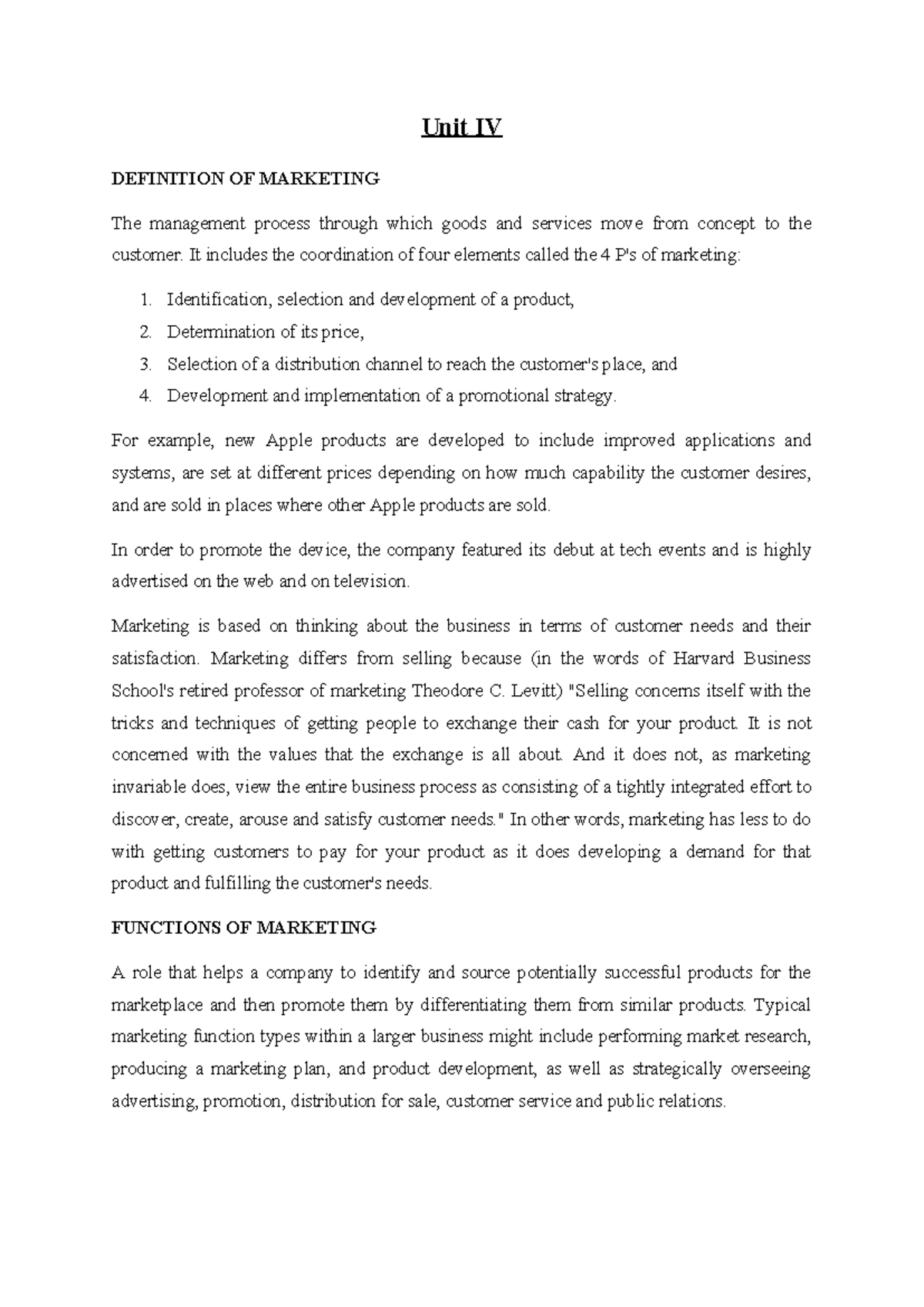 UNIT IV - Marketing fundamentals notes - Unit IV DEFINITION OF ...