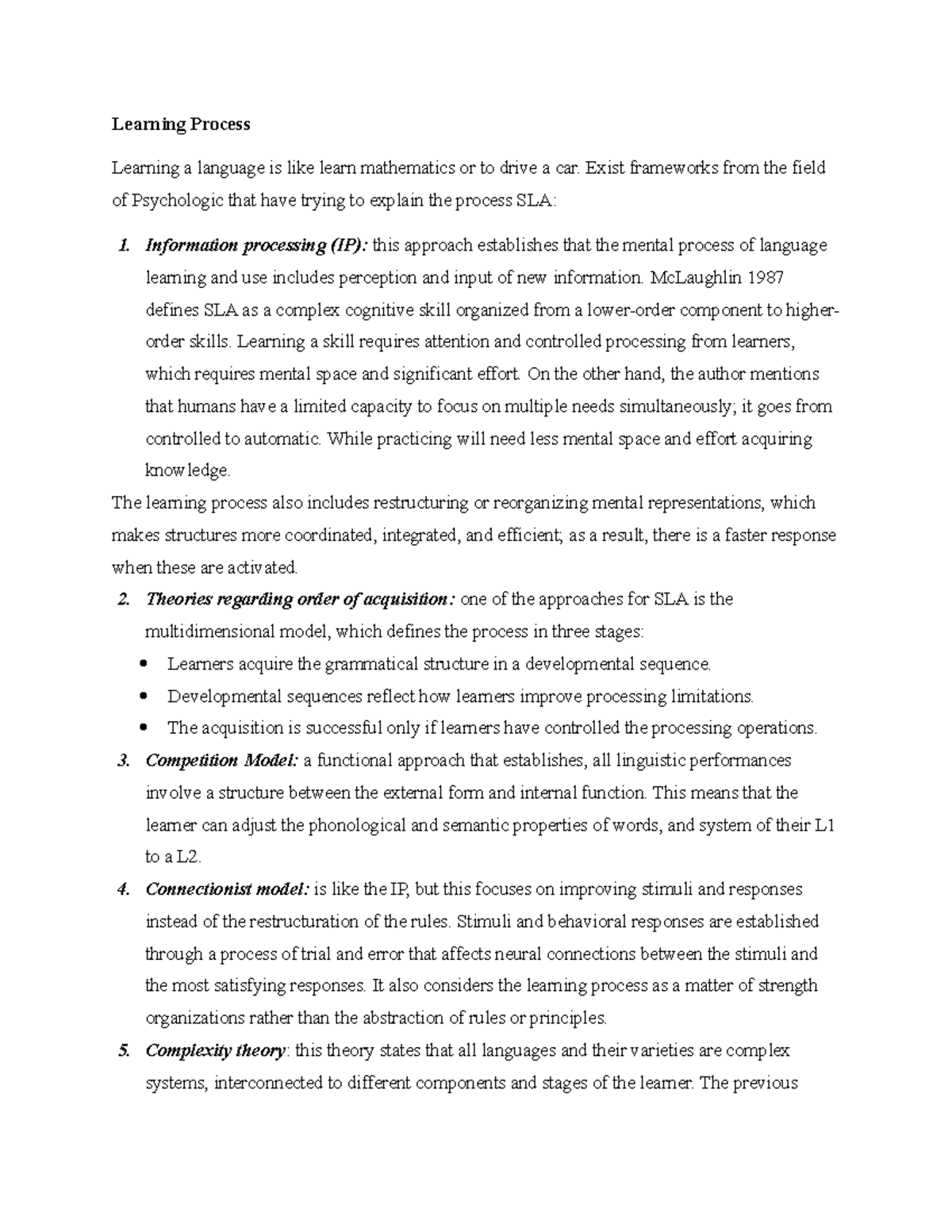Analysis Chapter 4 ISLA - Learning Process Learning a language is like ...