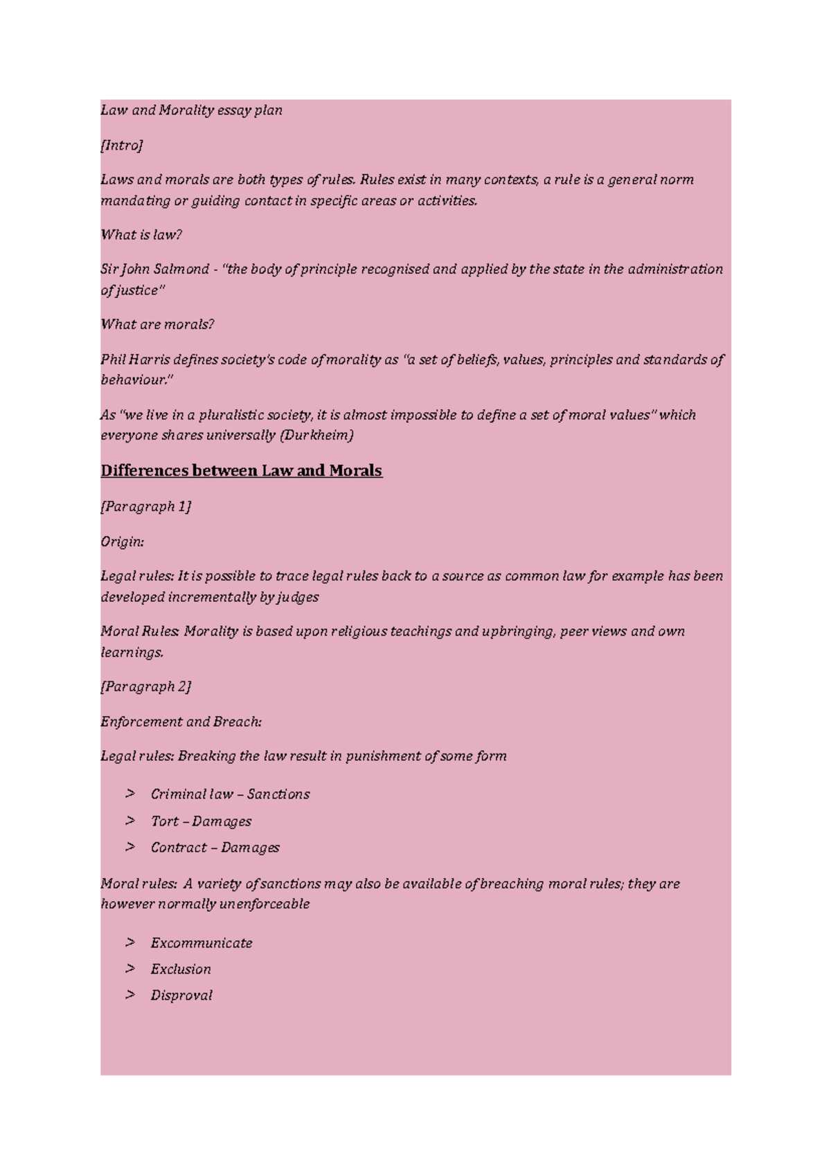 Law and Morality Essay Plan extended - Law and Morality essay plan ...