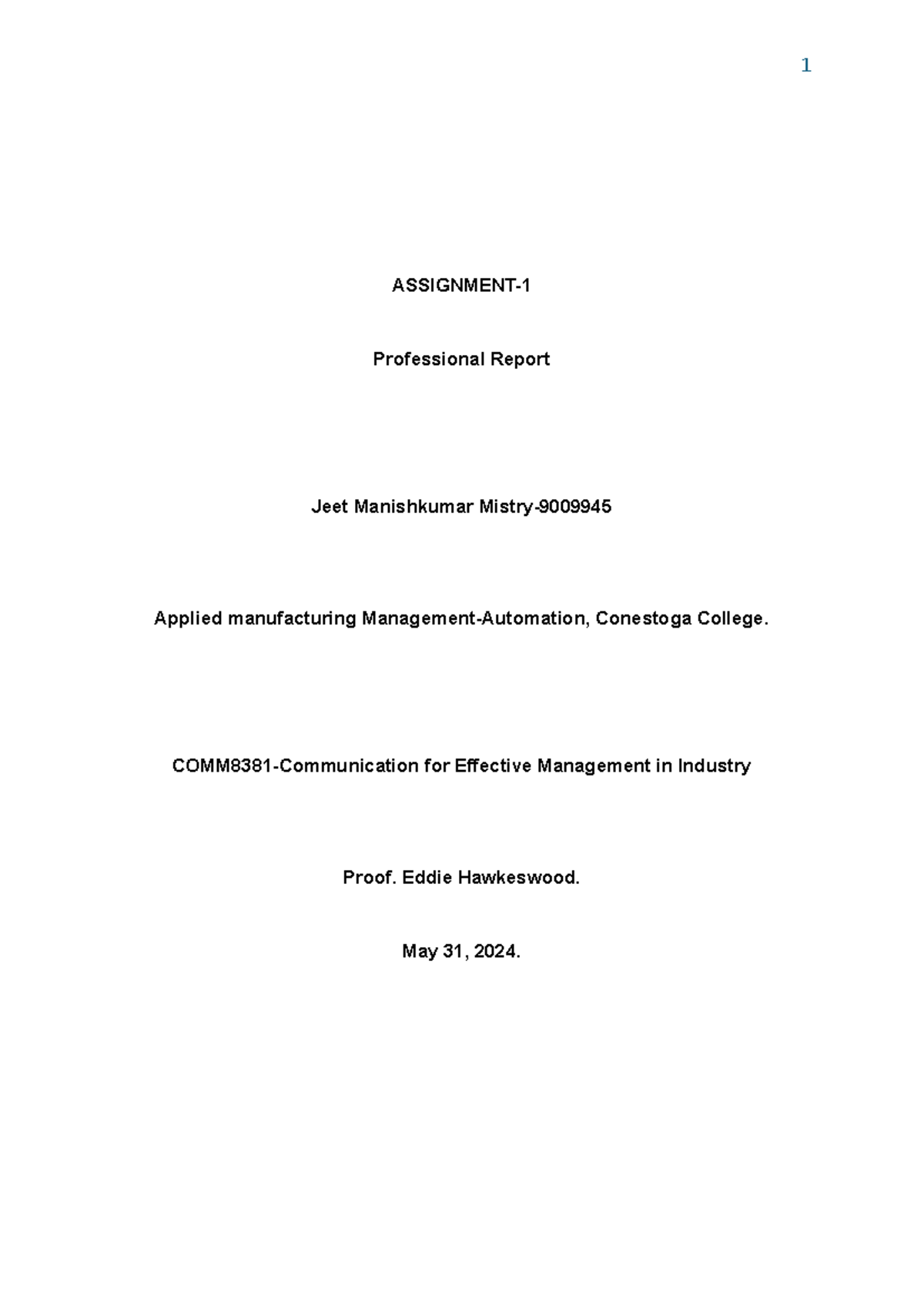 Assignment-1 Proffetional Report - ASSIGNMENT- Professional Report Jeet ...