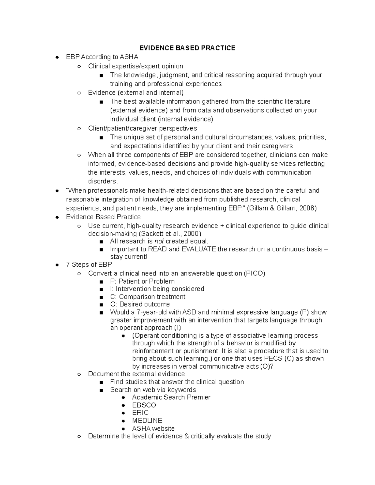 11 23 - Notes - EVIDENCE BASED PRACTICE EBP According to ASHA Clinical ...