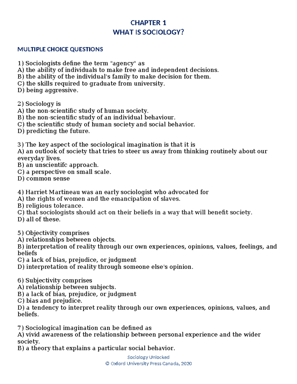Cumming Test Bank Chapter 1 - CHAPTER 1 WHAT IS SOCIOLOGY? MULTIPLE ...