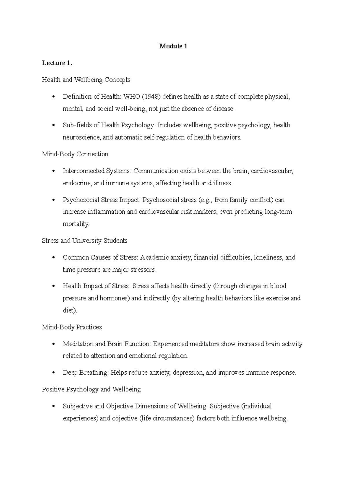 Psych 300 notes - Class note - Module 1 Lecture 1. Health and Wellbeing ...