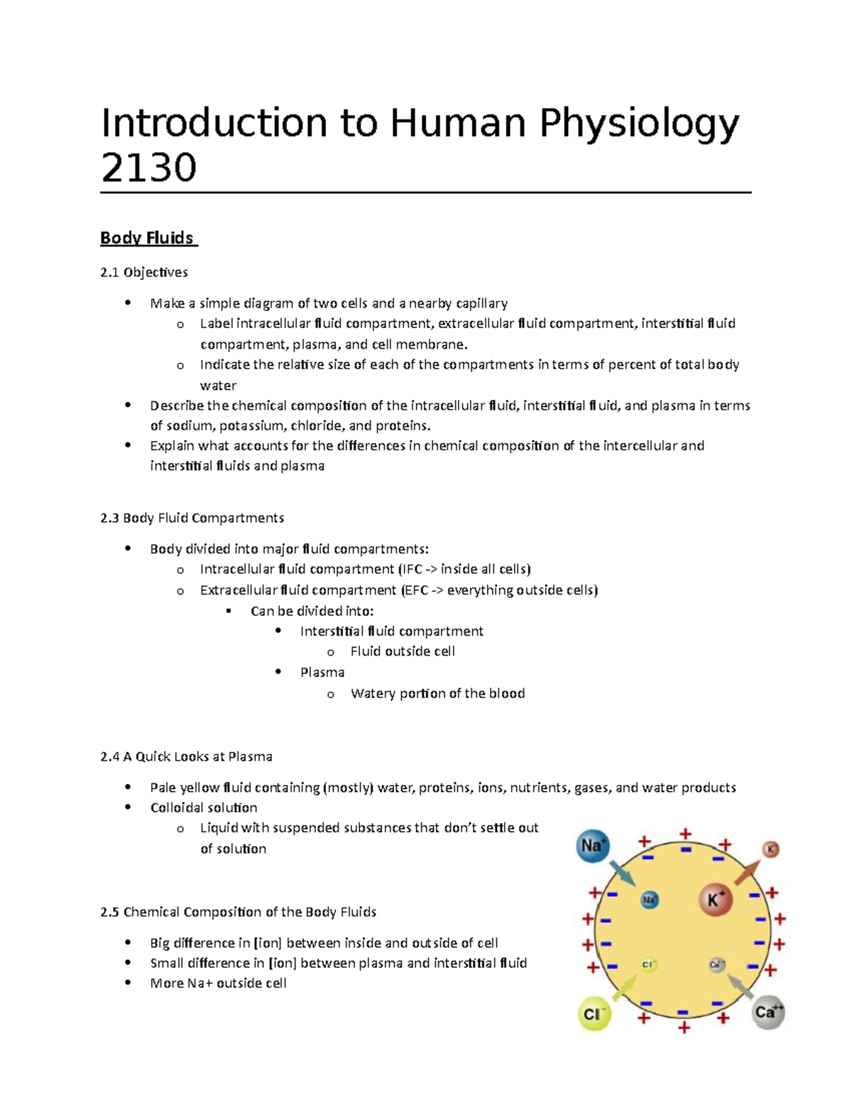 L2 Body Fluids Lecture Notes - Introduction to Human Physiology 2130 ...