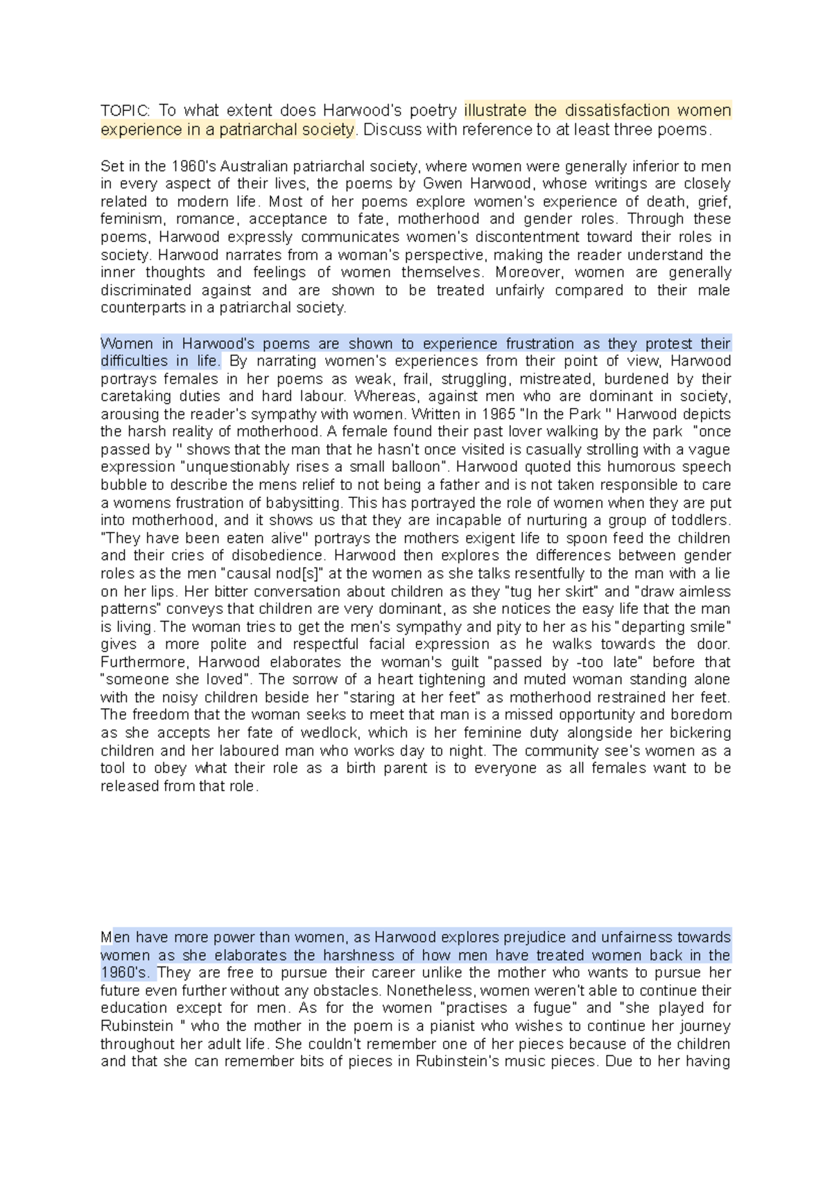 Essay about Gwen Harwood - Studocu