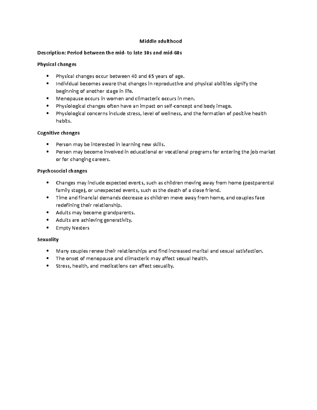 Middle Adulthood - Age range and what they are at most risk for ...
