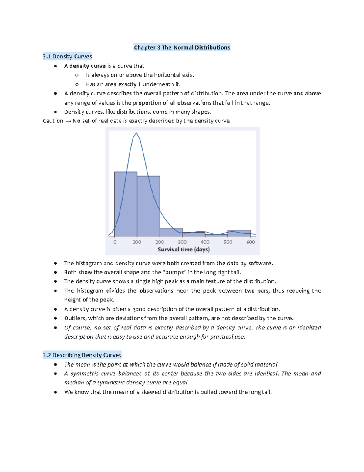 Chapter 3 and 4 Stats - lecture notes - Chapter 3 The Normal ...