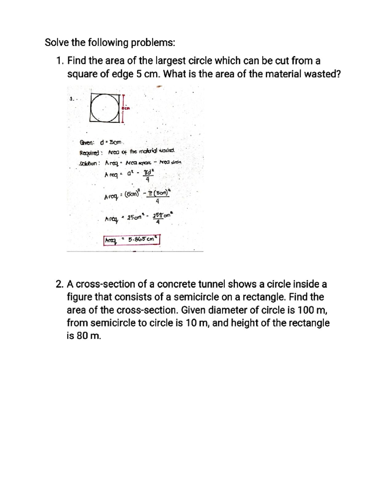 Solid Mensuration - Find the area of the largest circle which can be ...