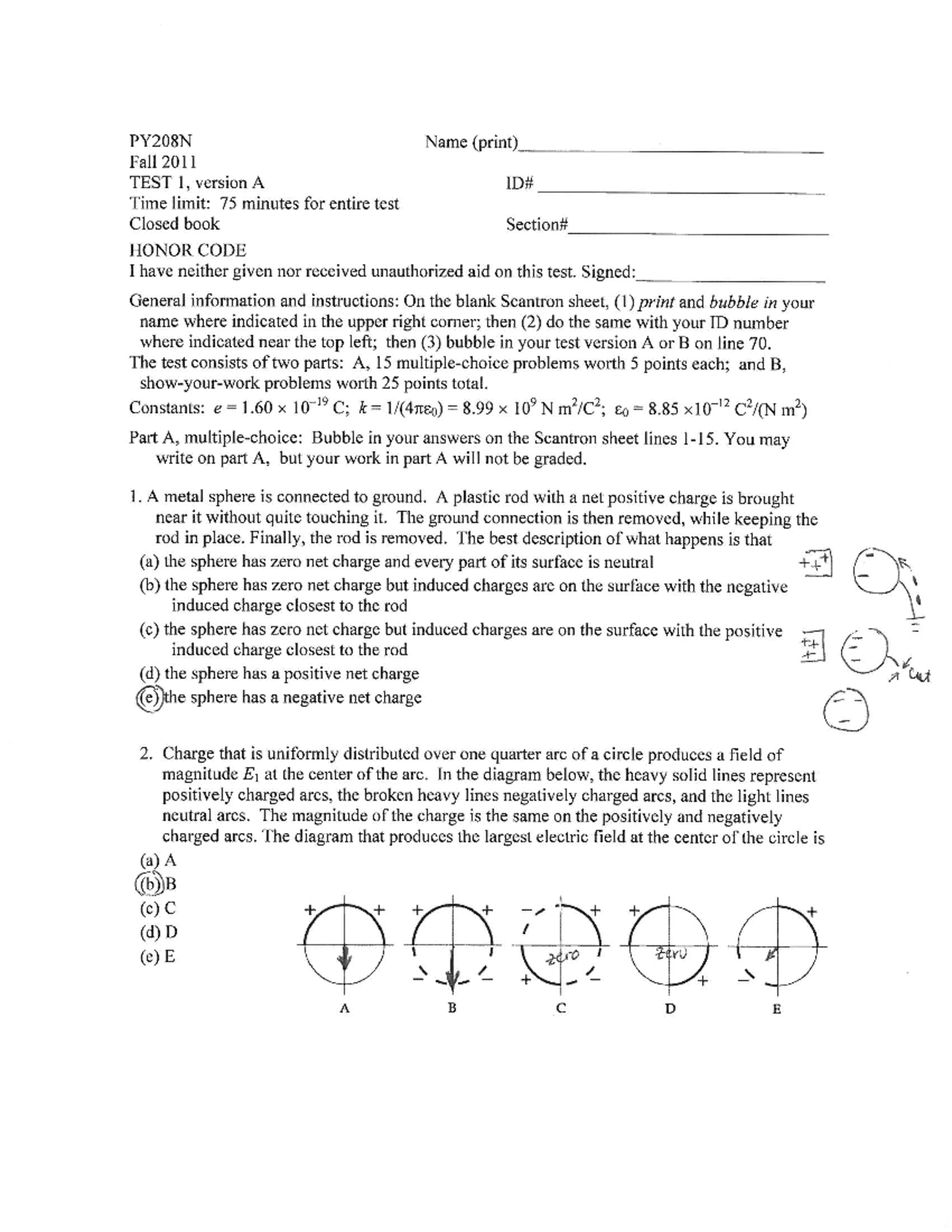 Sol Prac Test 1A - physics 2 practice test A for test 1 solutions - PY ...