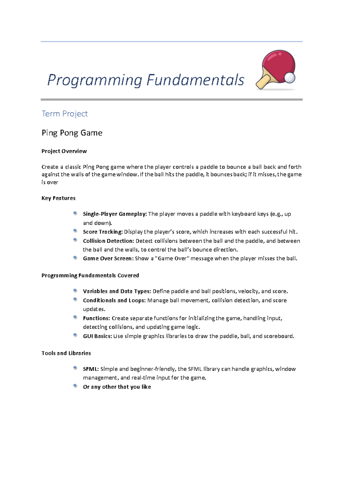 Term project - Programming Fundamentals Term Project Ping Pong Game ...
