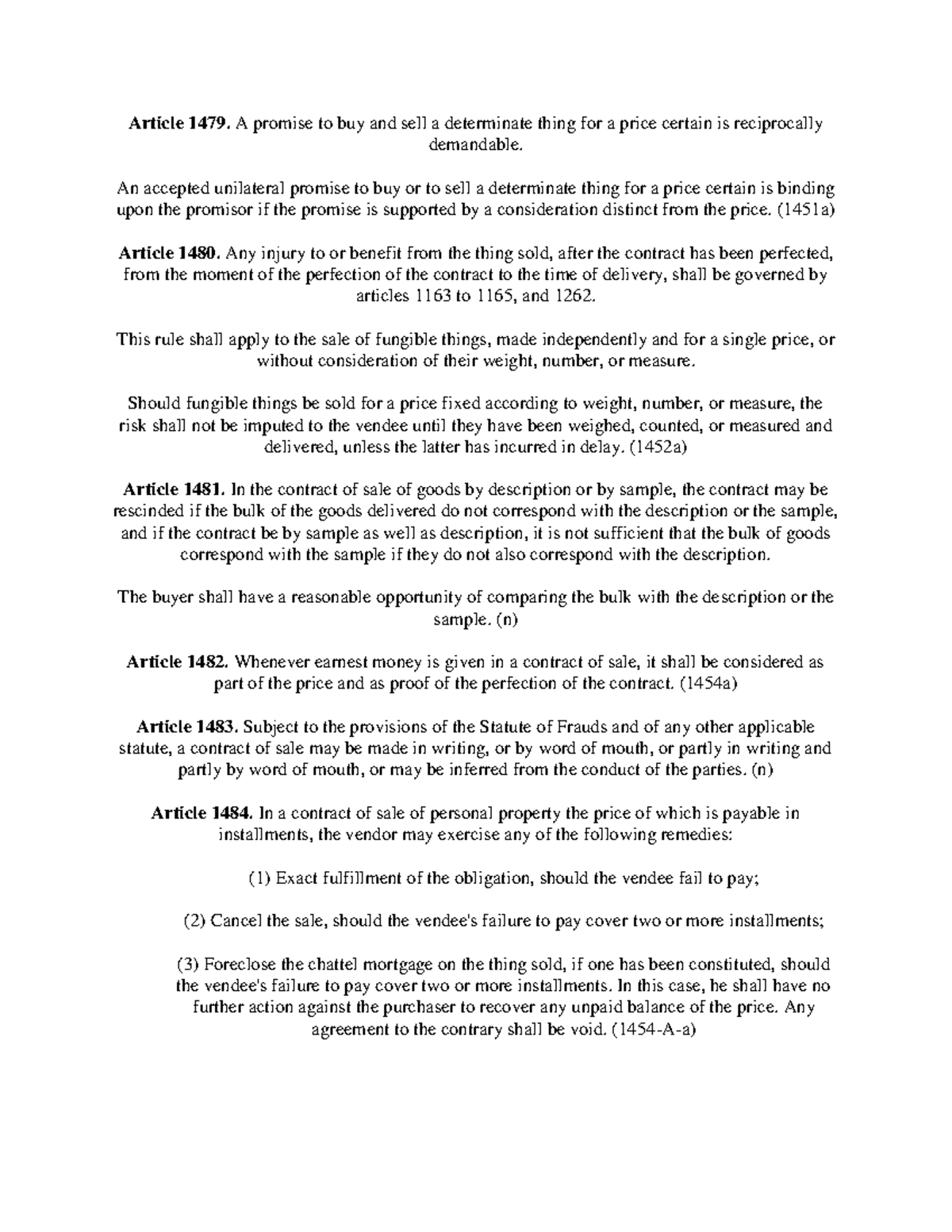 PHL50160-71 - n/a - Article 1479. A promise to buy and sell a ...