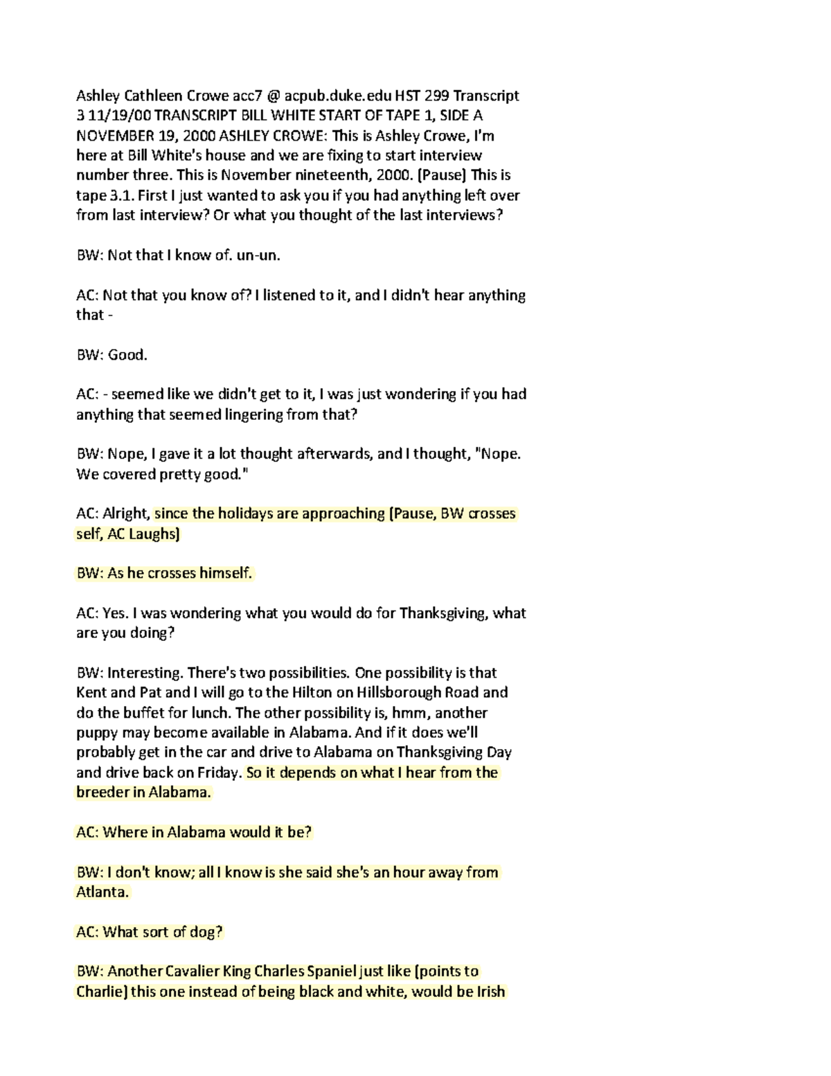 Dataset Interview Transcript for Phenomenological analysis - Ashley ...