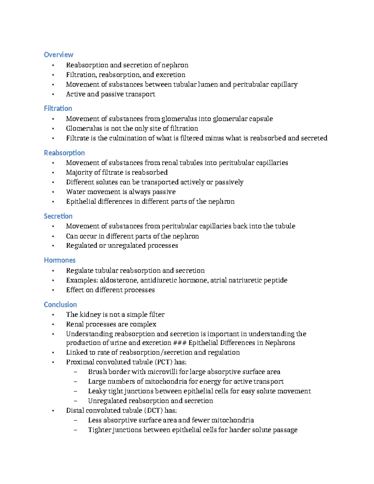 11.6 reabsorption secretion - Overview - Reabsorption and secretion of ...