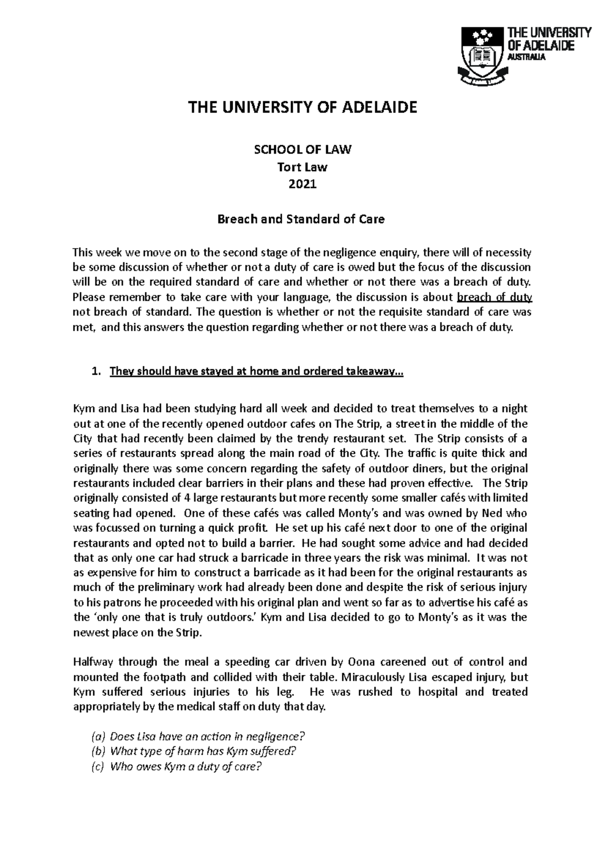 04b Standard of Care and omissions seminar guide 2021 - THE UNIVERSITY ...