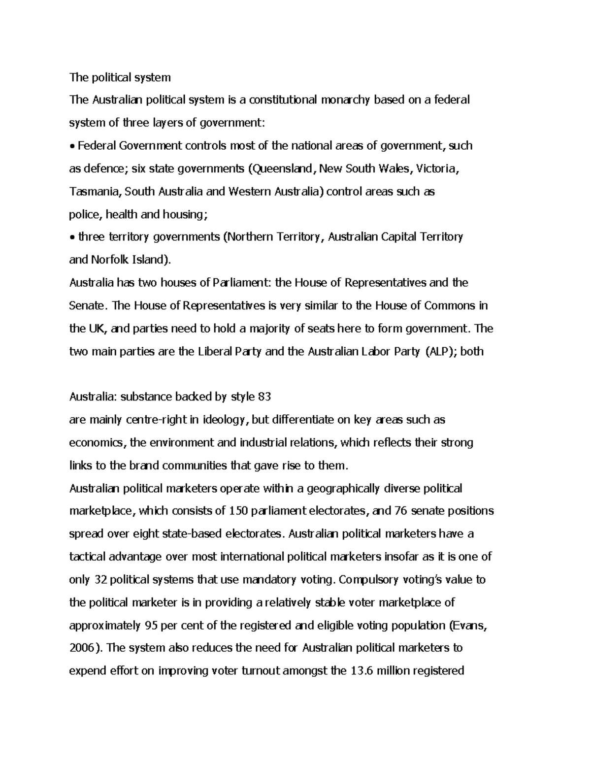 POLITICAL SCIENCE - The political system The Australian political ...
