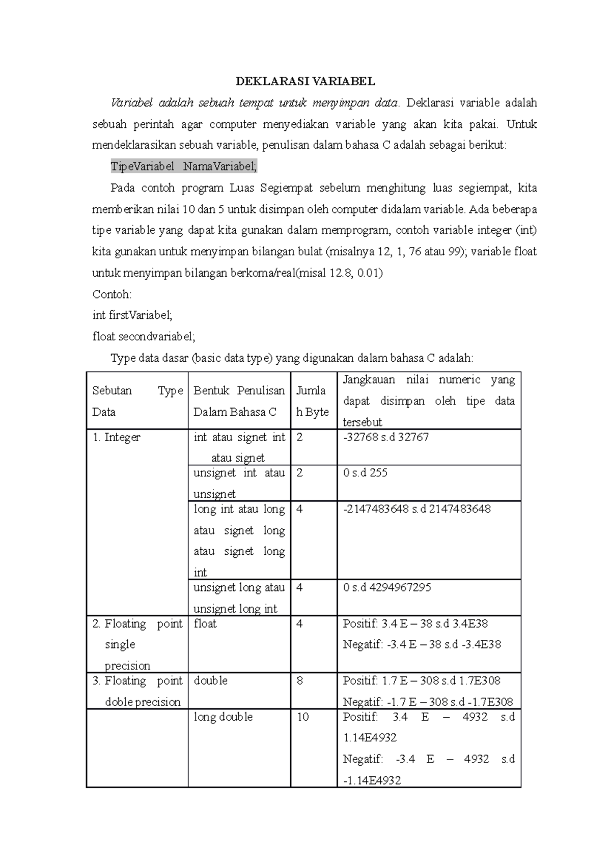 Deklarasi Variabel - DEKLARASI VARIABEL Variabel adalah sebuah tempat ...