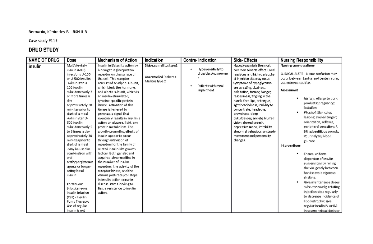 DRUG Study case 119 - nursing care plans for the said case studies for ...