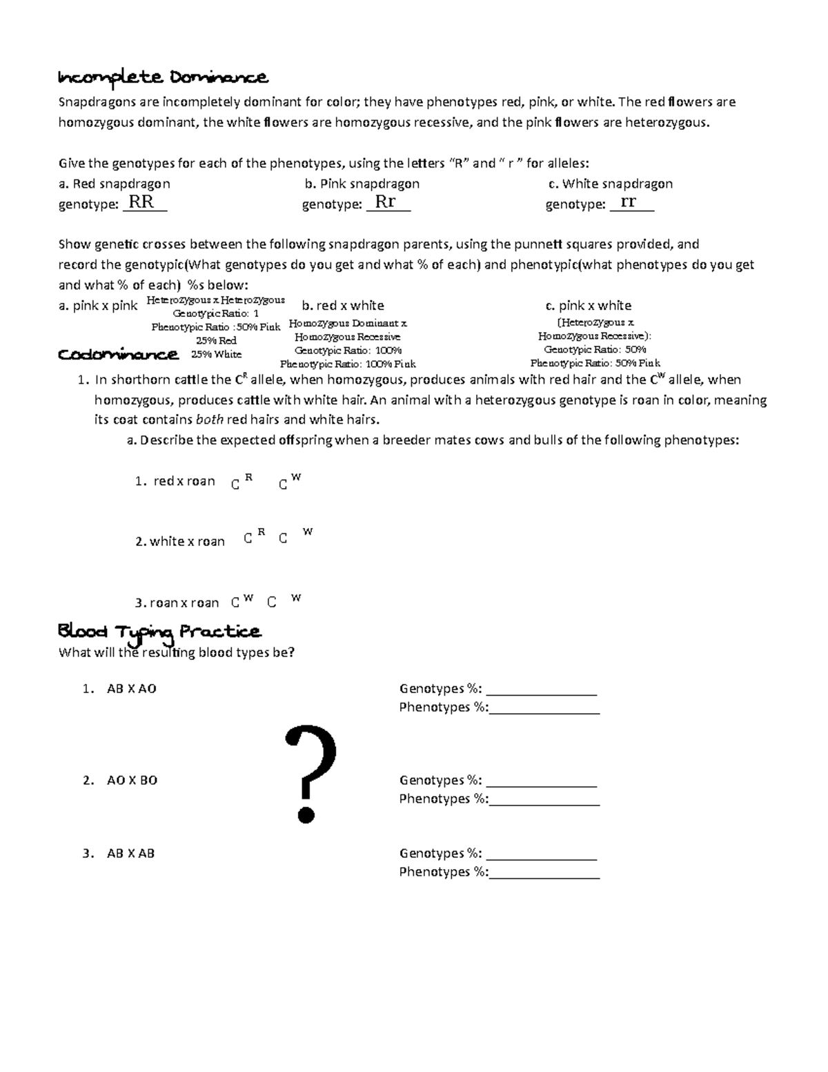 Biology 114 test - Incomplete Dominance Snapdragons are incompletely ...