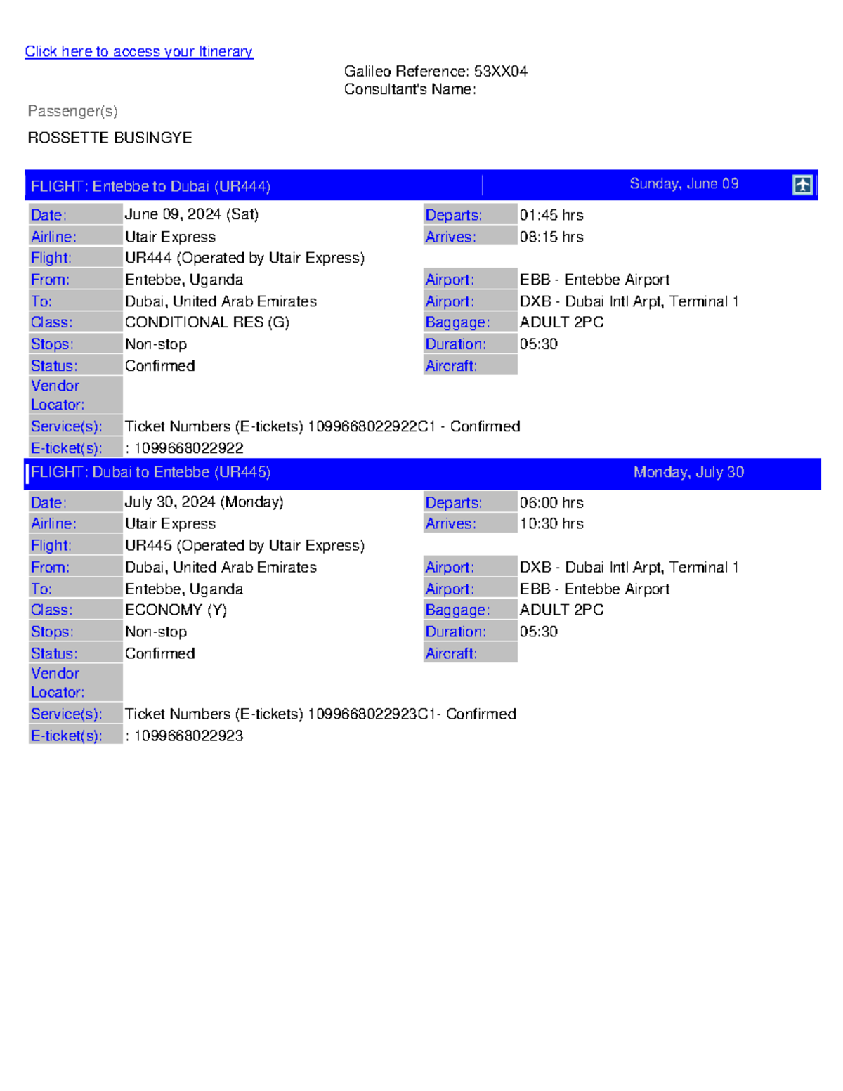 Uganda Tkt - vhggh - Click here to access your Itinerary Galileo ...