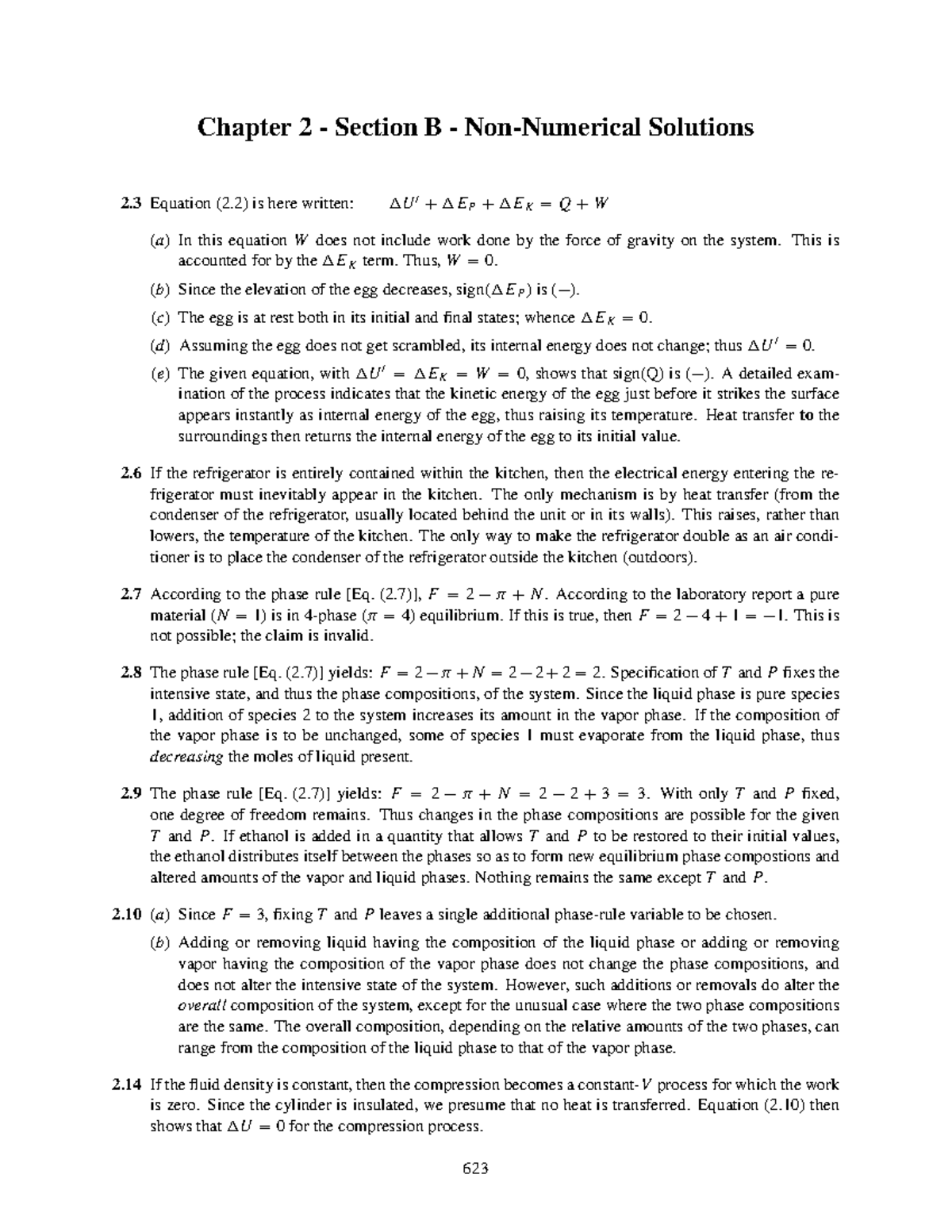 Chapter 2 B - 화공열역학 연습문제 - Chapter 2 - Section B - Non-Numerical ...