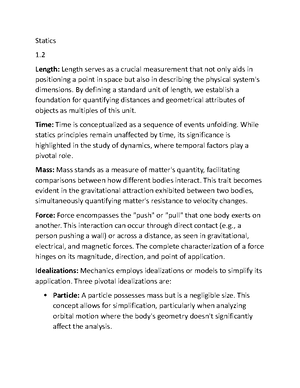 Statics 1 - These are the notes taken from the text book , the text ...