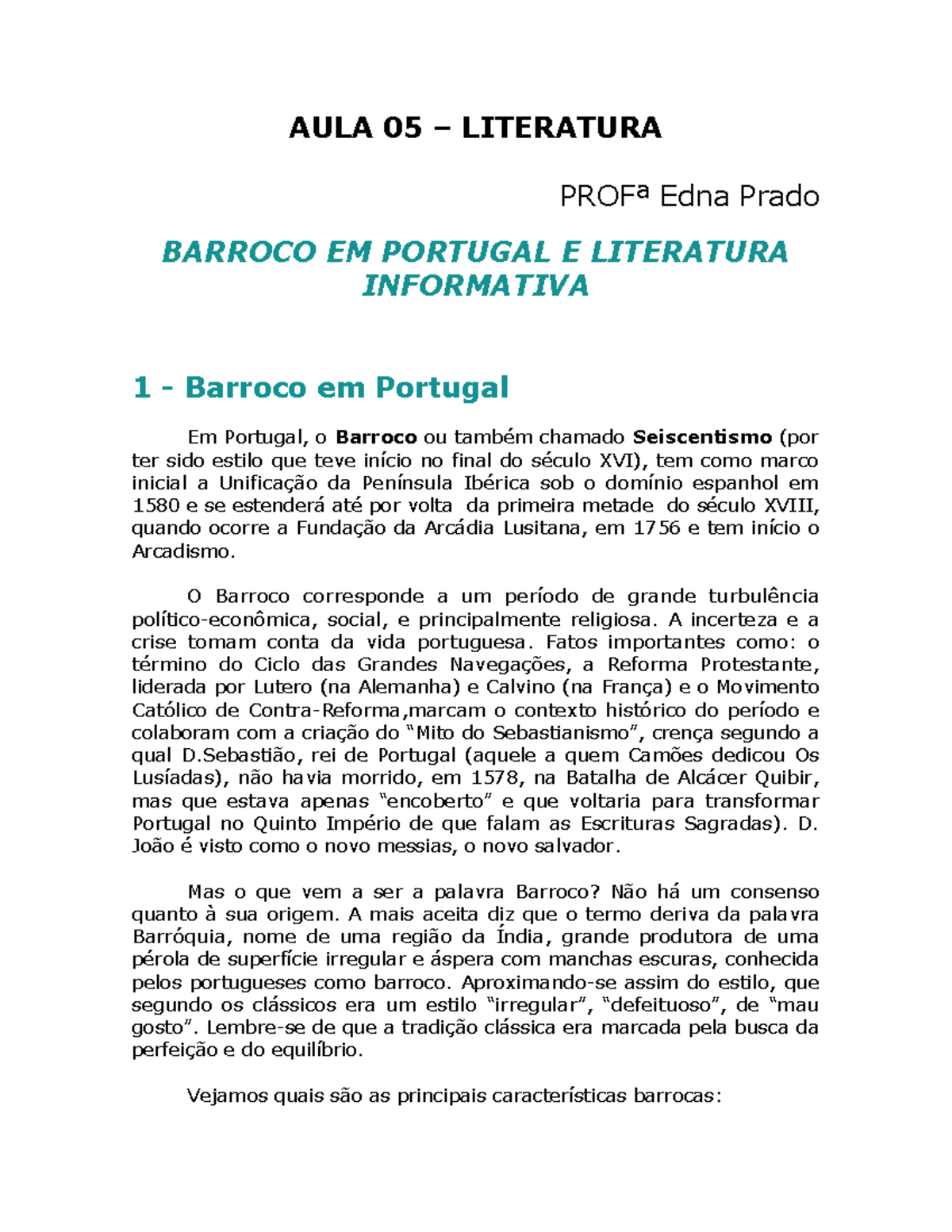5 Barroco em Portugal e Literatura informativa - AULA 05 – LITERATURA ...