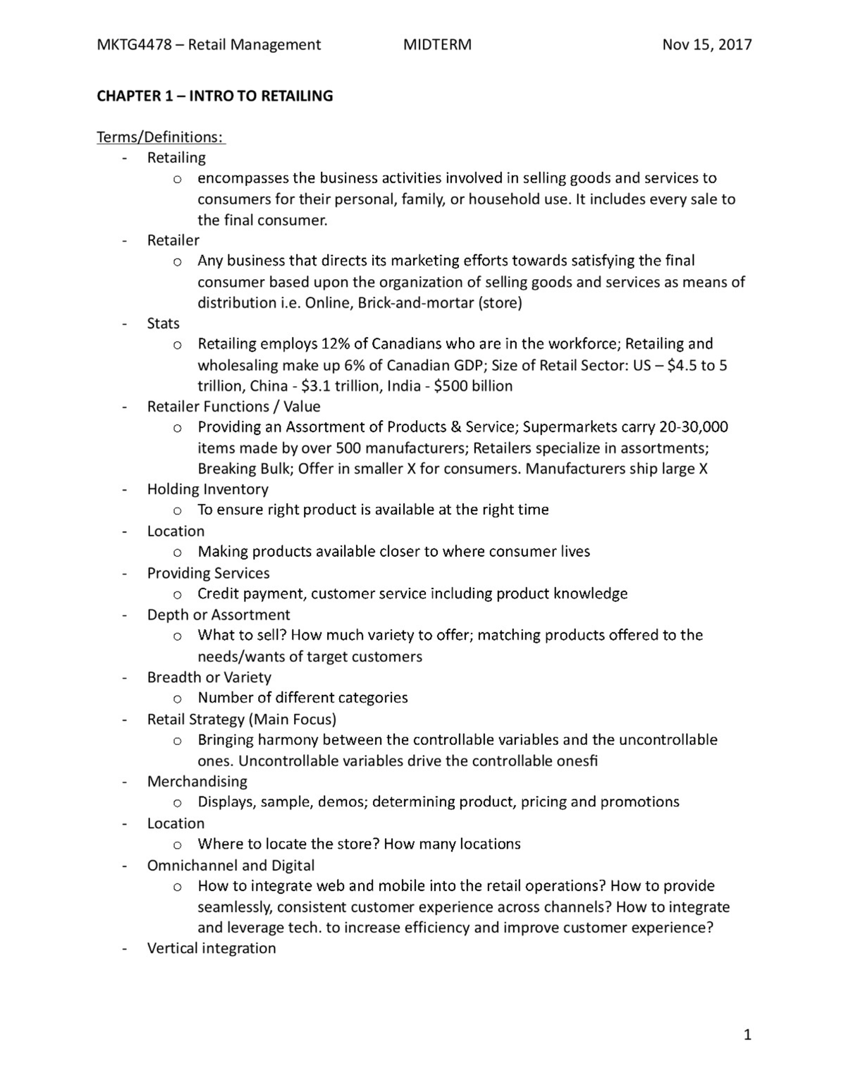 NOTE Retail - Retail Management - Studocu