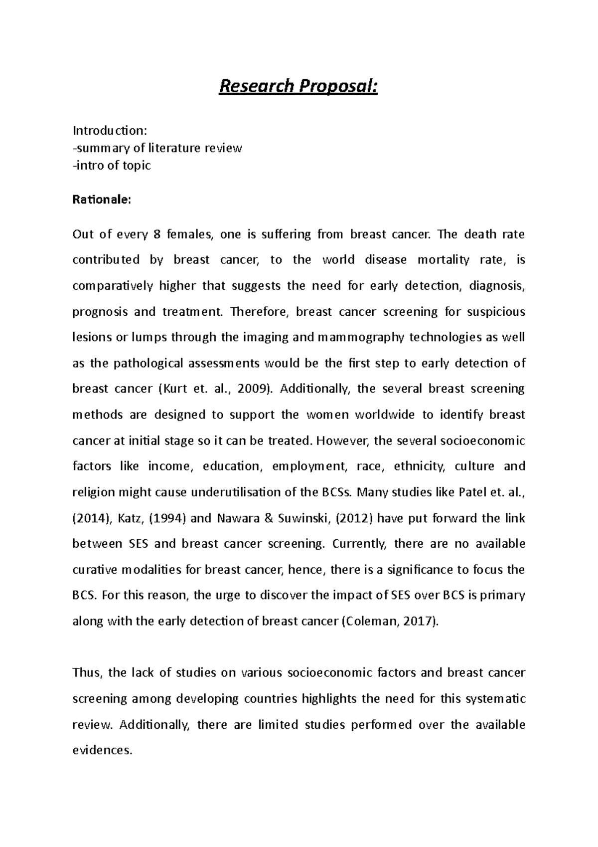 Research Proposal - Research Proposal: Introduction: -summary of ...