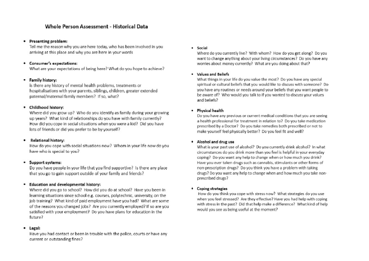 Holistic Assessment in Mental health - Whole Person Assessment ...