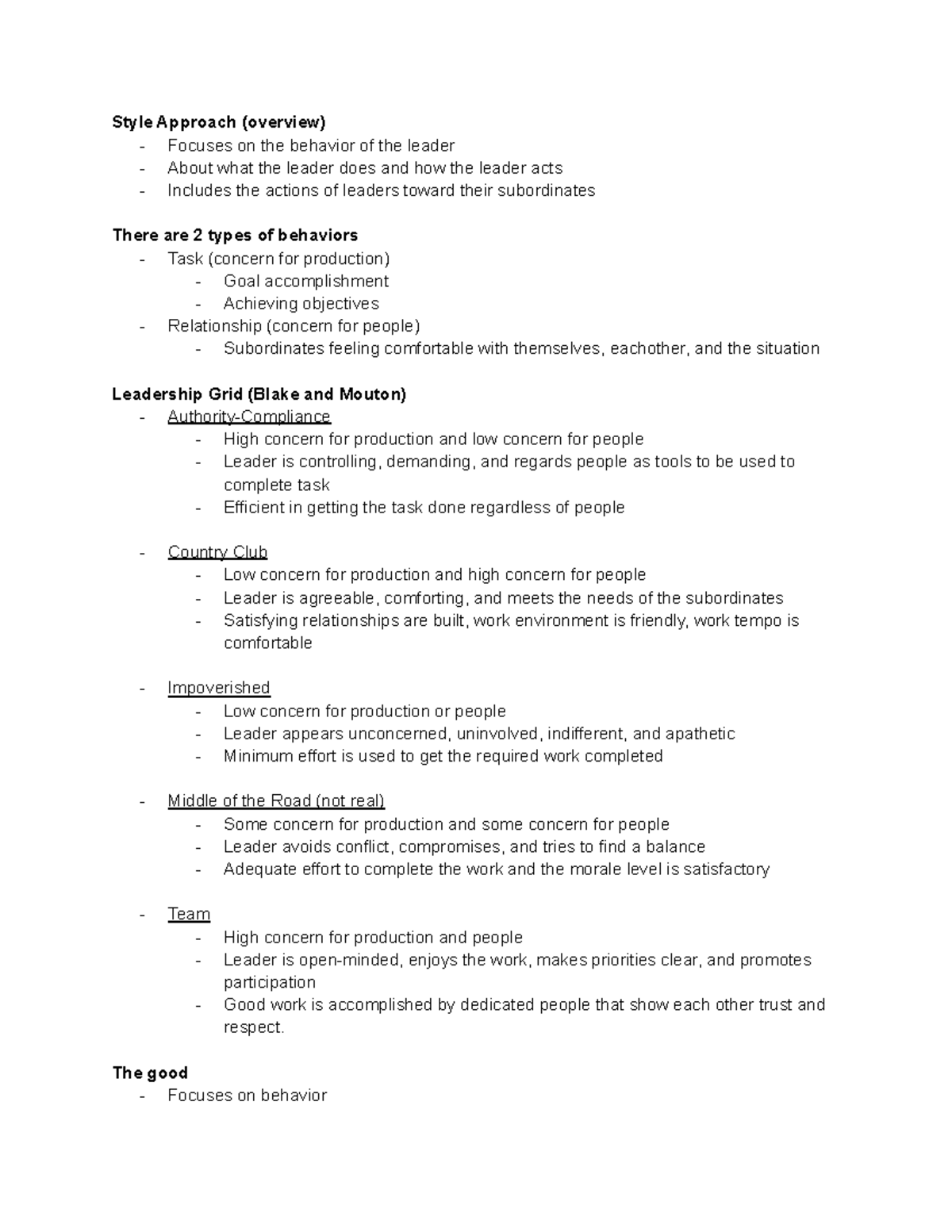 Intro To Org. Leadership Chapter 4- Style approach (Behavioral) - Style ...