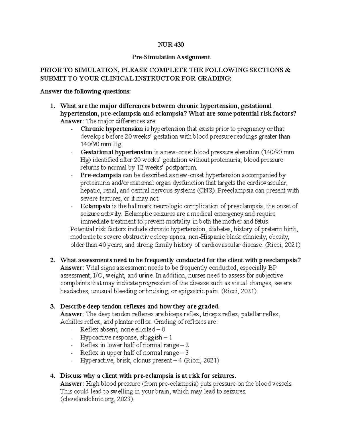 NUR 430 Pre-Simulation Assignment 2 - NUR 430 Pre-Simulation Assignment ...