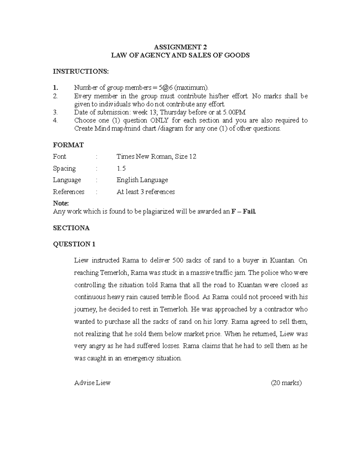B-JUN-2021 Agency & Sales OF Goods-Assignment LAW416 & LAW299 ...