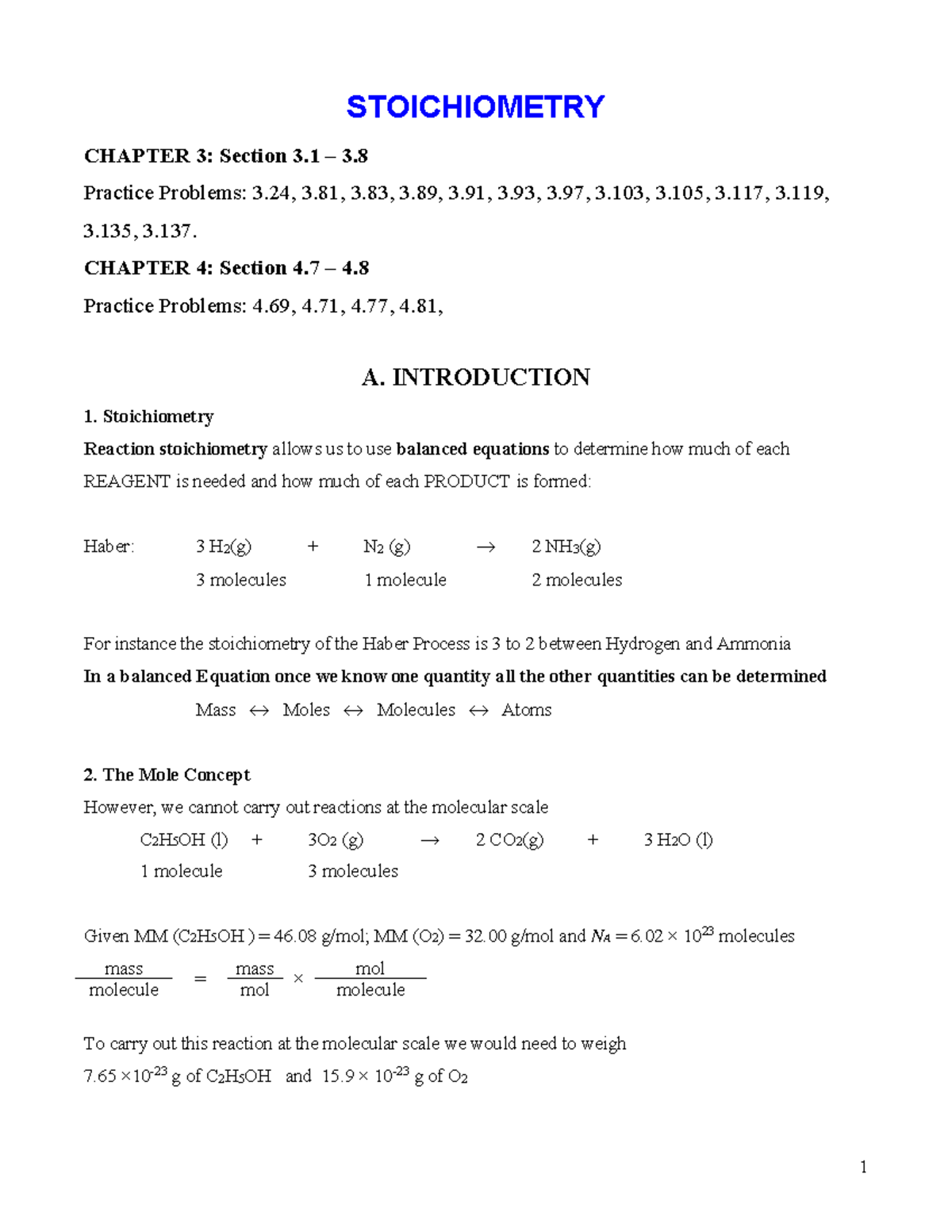 Stoichiometry +Chemical Reactions - STOICHIOMETRY CHAPTER 3: Section 3 ...