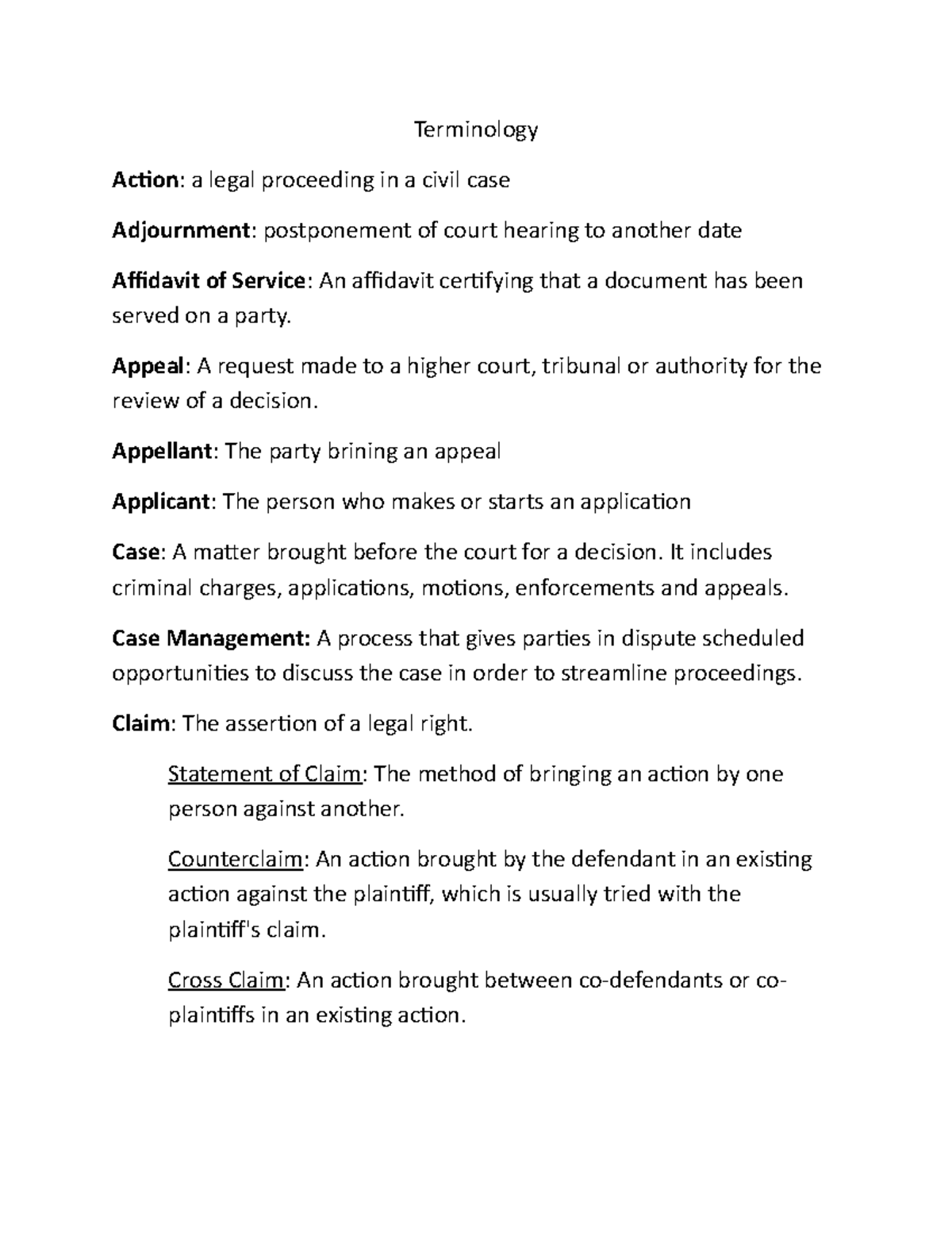 Terminology - Terminology Action: a legal proceeding in a civil case ...