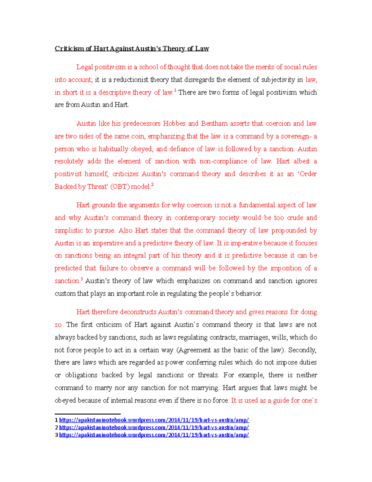 Austin hart comparison - Criticism of Hart Against Austin’s Theory of ...