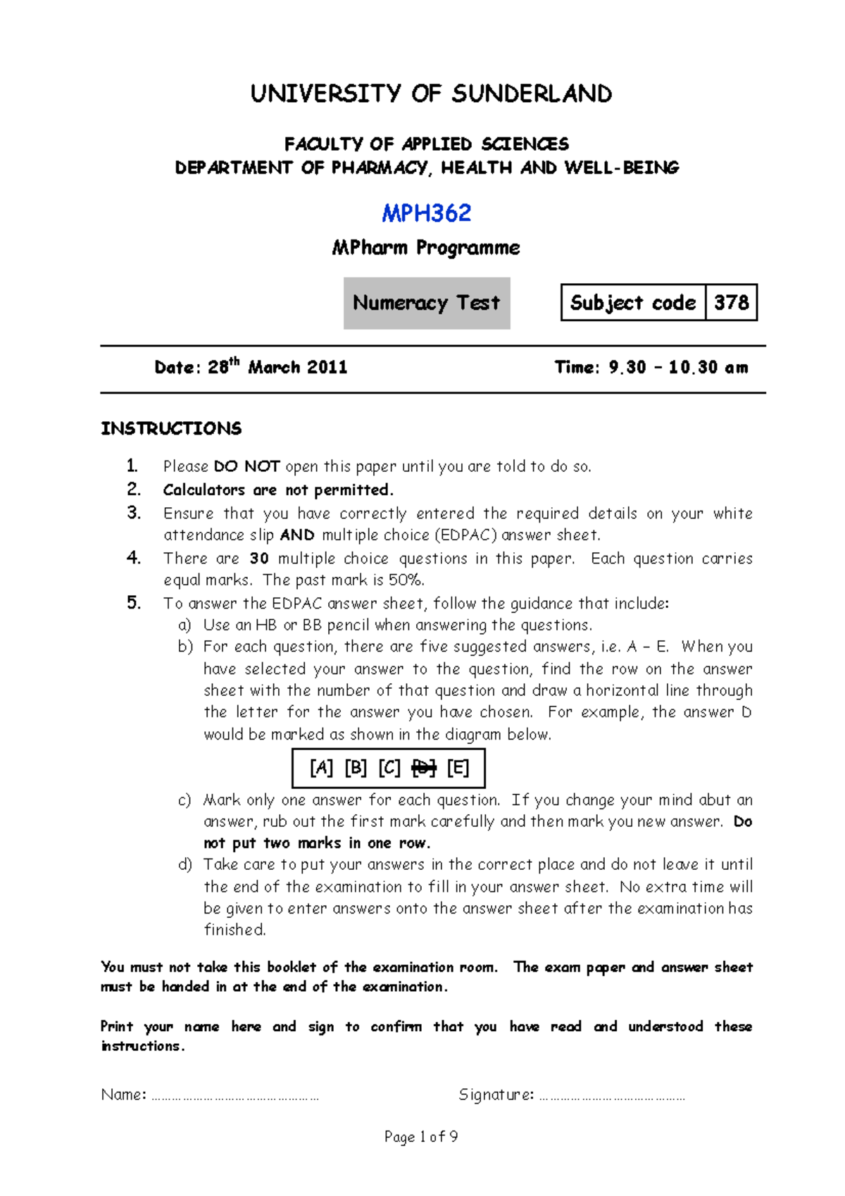 NUMERACY PRACTICE - UNIVERSITY OF SUNDERLAND FACULTY OF APPLIED ...