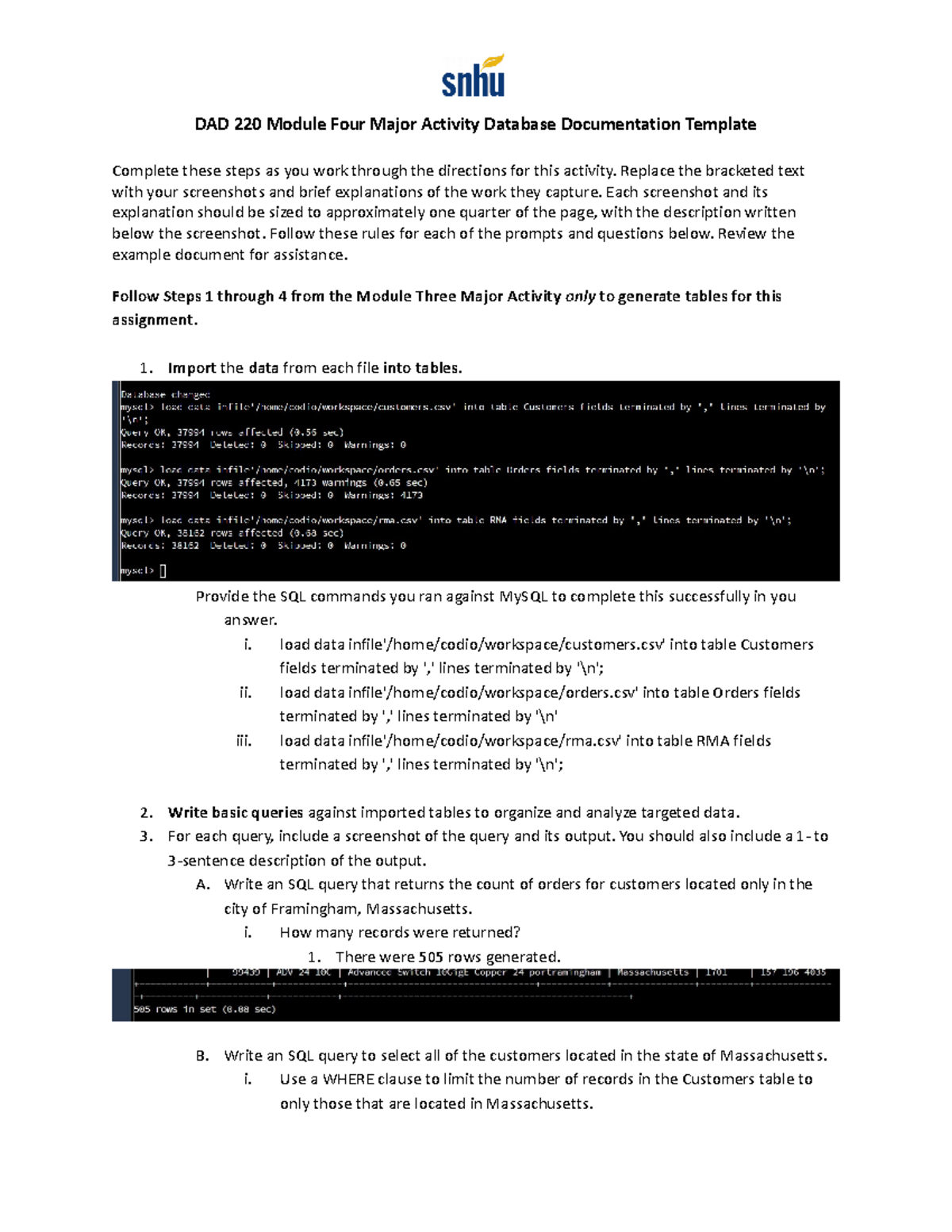 DAD 220 Module Four Major Activity Database - Replace the bracketed ...