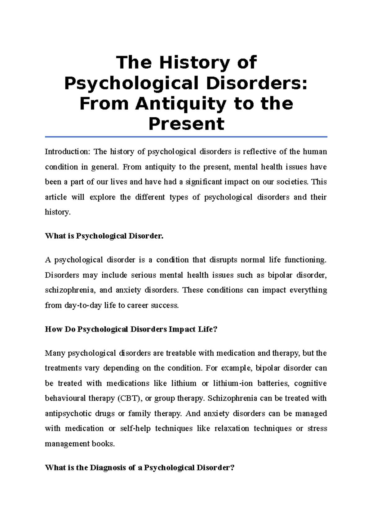 The History of Psychological Disorders, From Antiquity to the Present ...