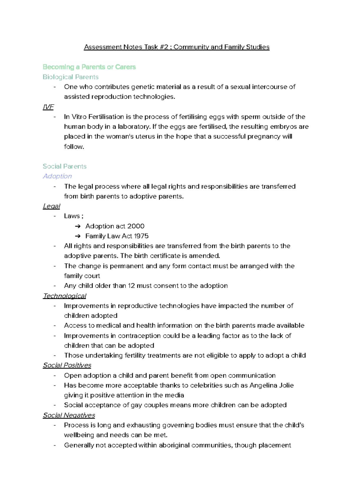 Community and Family Studies Parents & carers notes HSC - Studocu