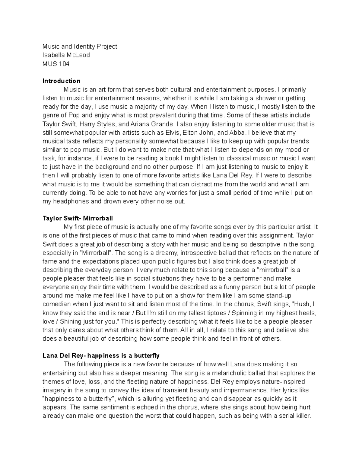 Music and Identity Project - Music and Identity Project Isabella McLeod ...