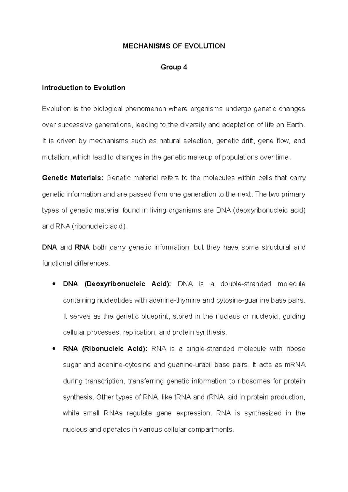 Gen Bio II Summary of Lesson - MECHANISMS OF EVOLUTION Group 4 ...