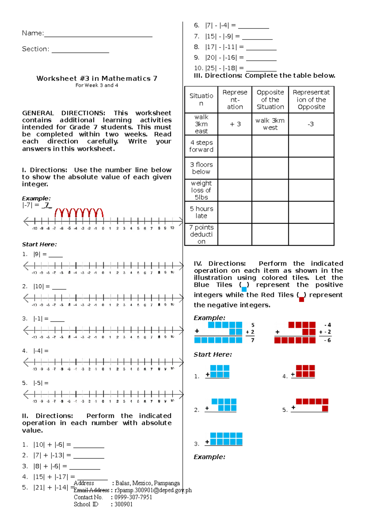 Week 3 4 Compressed Activities in Math 7 - Name ...