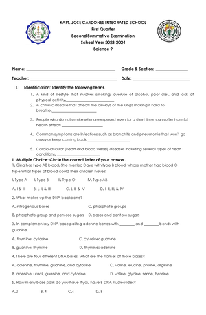 Health summative q4 - KAPT. JOSE CARDONES INTRGRATED SCHOOL HEALTH 9 ...