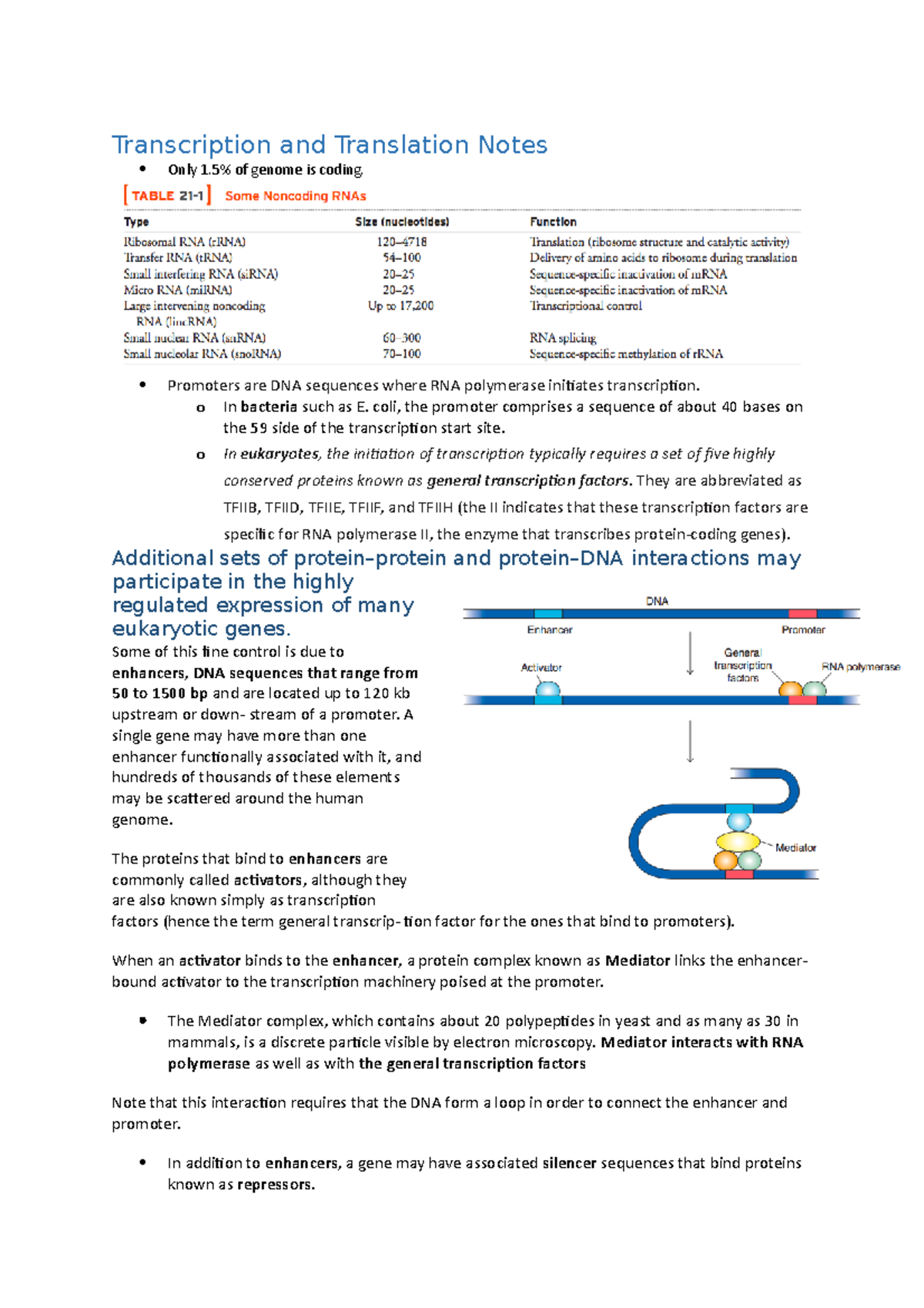 Lecture Notes on Transcription and Translation MIMs Course Prof E Miska ...