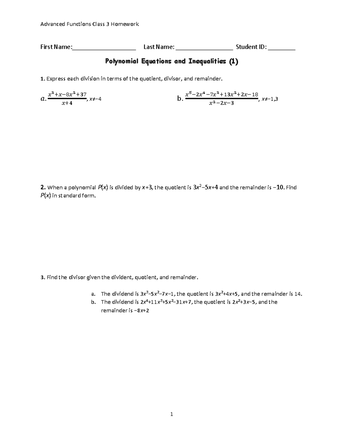 Class 03 Advanced Function Homework July 08 - Advanced Functions Class ...