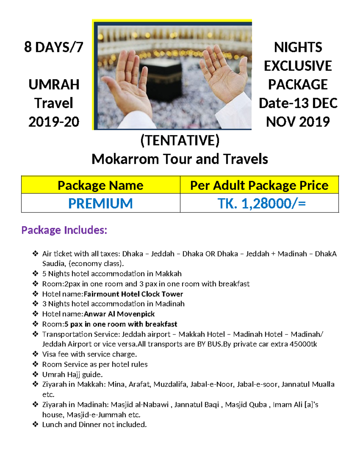 Exclusive Umrah Package - 8 DAYS/7 NIGHTS EXCLUSIVE UMRAH PACKAGE ...